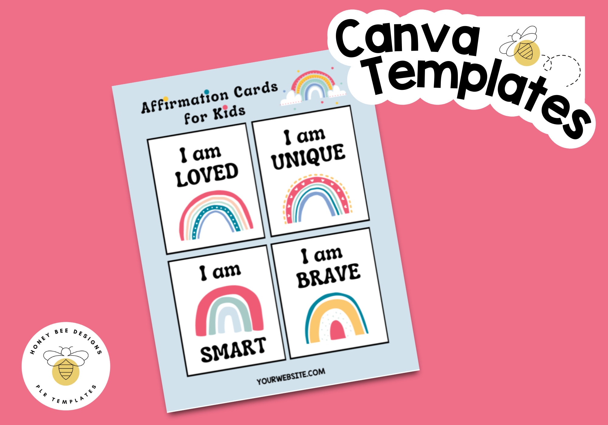 Rainbow Affirmation Cards for Kids | Canva Templates | | Commercial Use ...