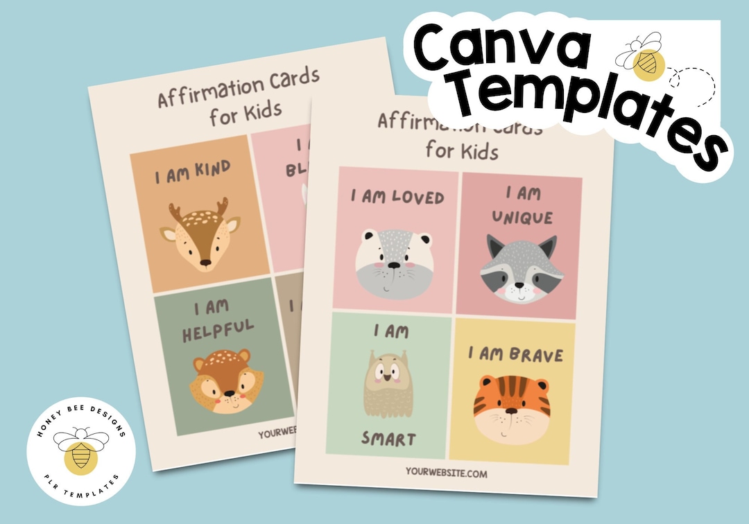 Organic Animal Affirmation Cards for Kids | Canva Templates ...