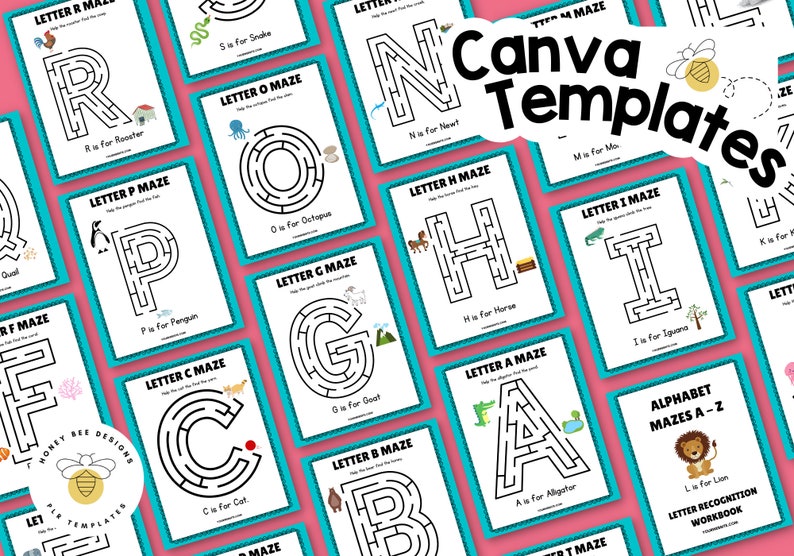 Alphabet Animals Mazes Canva Template Letter Recognition Commercial Use ...