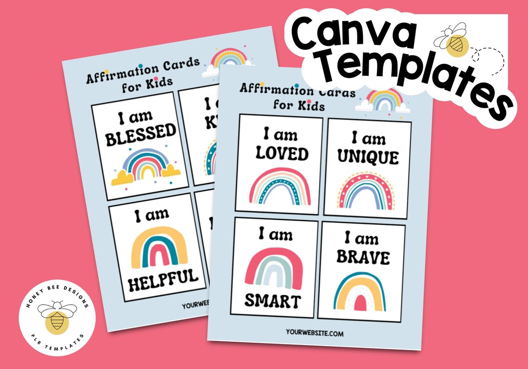 Rainbow Affirmation Cards for Kids Canva Templates Commercial Use - Etsy