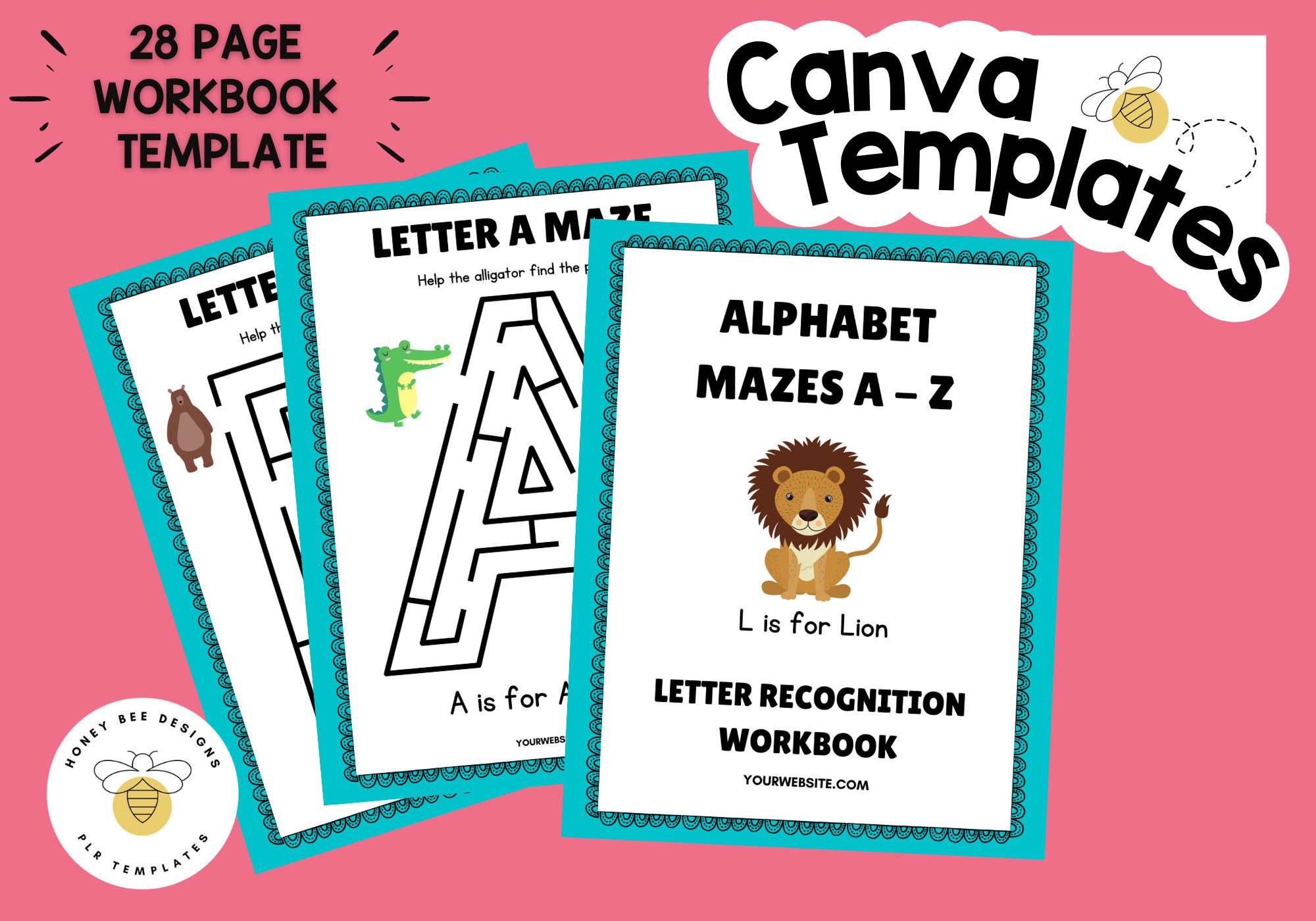 Alphabet Animals Mazes Canva Template Letter Recognition Commercial Use ...