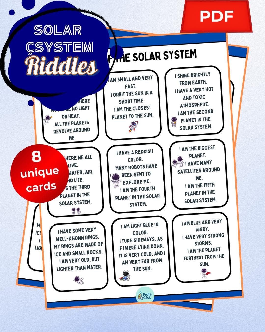 Solar System Riddles – Printable Educational Game for Elementary School ...