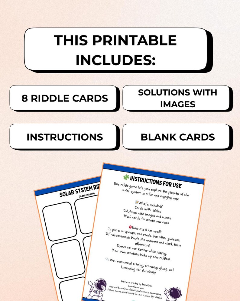 Solar System Riddles – Printable Educational Game for Elementary School ...