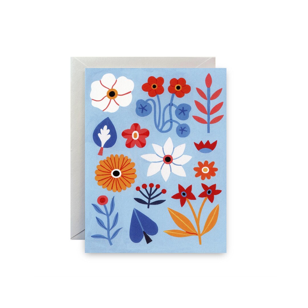 Blue Floral Blank Card - Etsy