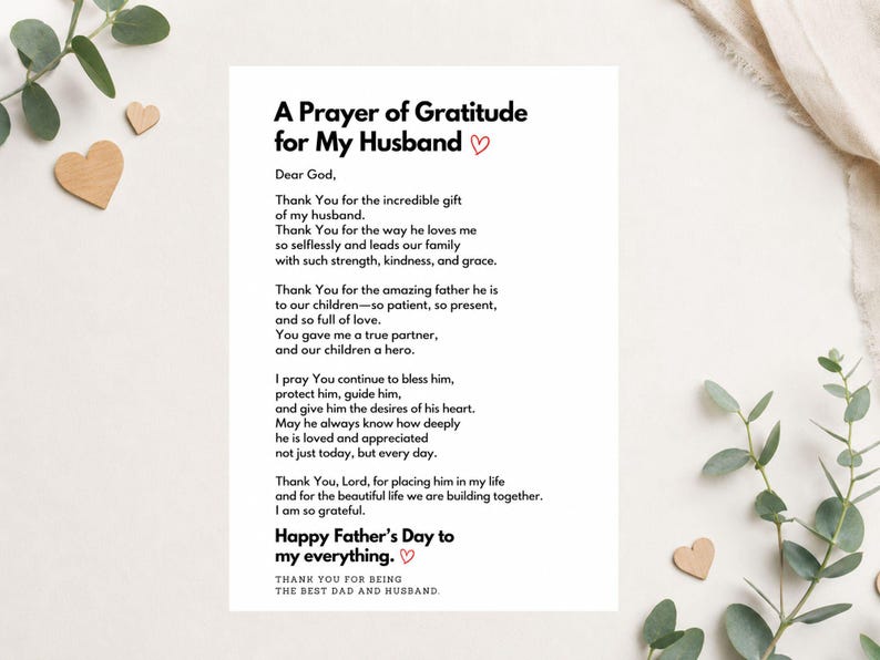 Father's Day Prayer for Husband Printable, Christian Father's Day Card ...