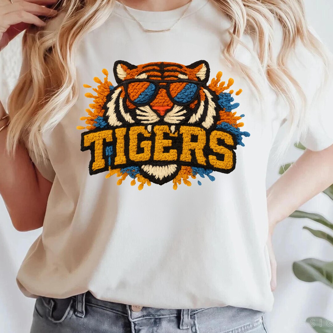 Faux Yarn Crochet Tiger Mascot Patch PNG, Tufted Sports Team Design ...