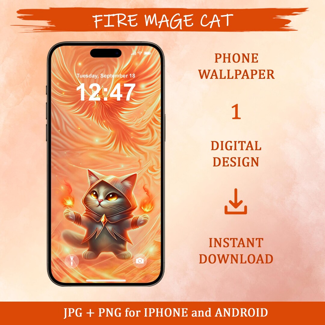 Fire Mage Cat Phone Background: Cat Wallpaper (digital Download, Iphone ...