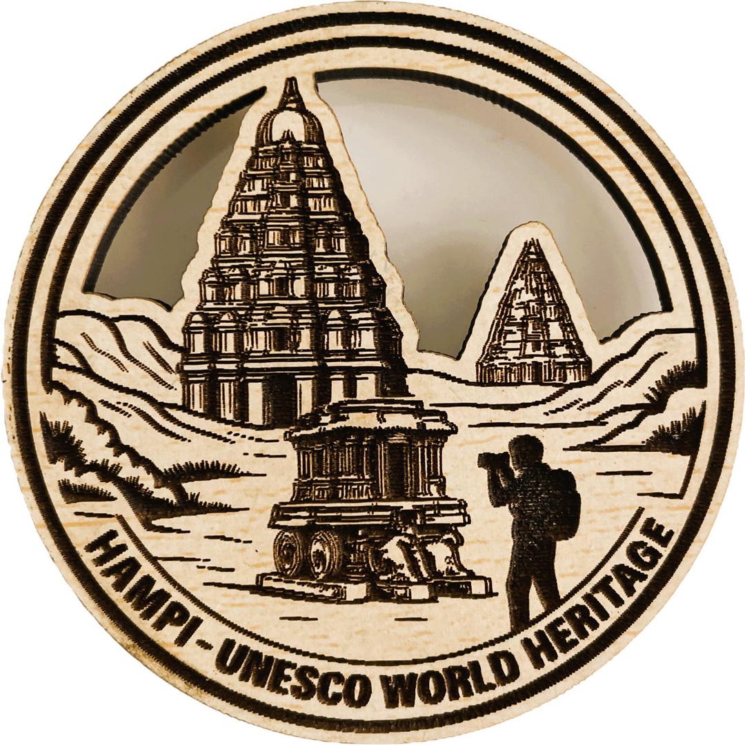 Hampi 3D Wooden Fridge Magnet – Round Heritage Trail Souvenir for ...