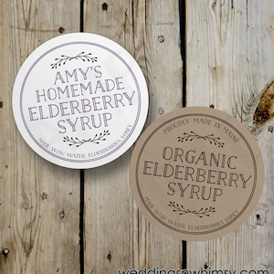Custom Elderberry Syrup Labels, Vintage Homemade Elderberry Syrup Round ...