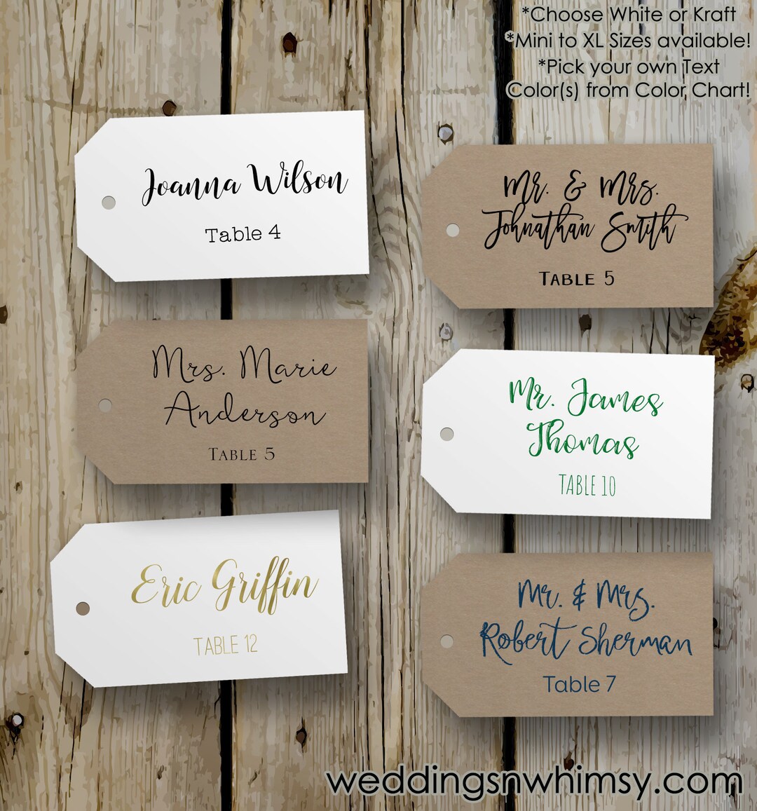 Personalized Place Card Tags, Printed Custom Seating Hang Tags, Custom ...