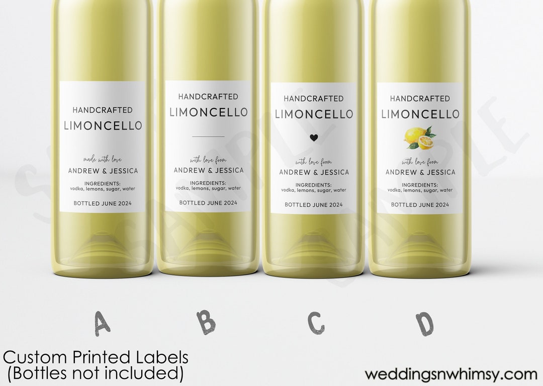 Custom Limoncello Labels, Printed Lemoncello Stickers, Personalized ...