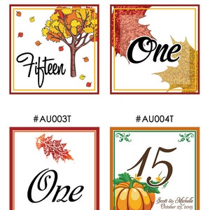 10 Custom Autumn Table Numbers - Personalized Autumn Wedding Table ...