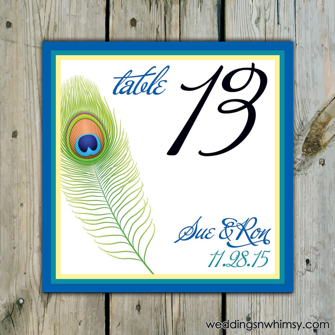 10 Custom Peacock Table Numbers - Personalized Peacock Wedding Table ...