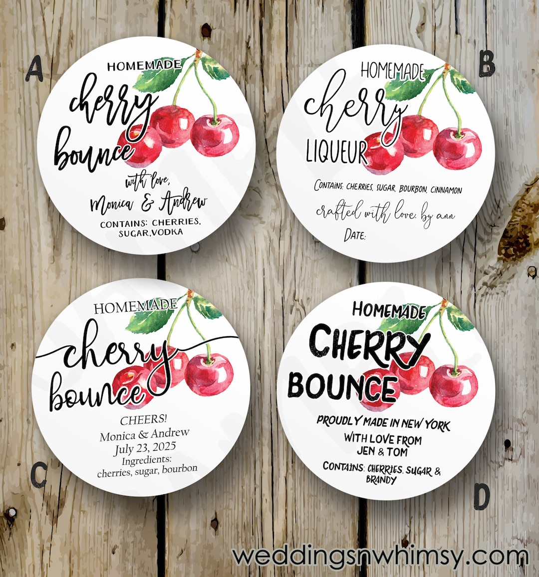 Custom Cherry Bounce Labels, Printed Cherry Liqueur Stickers ...