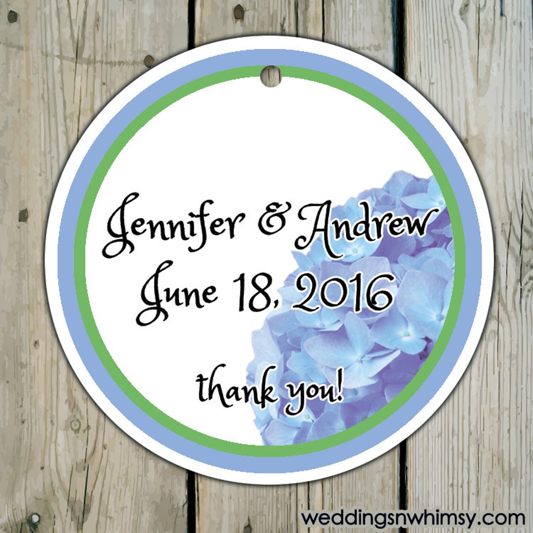 Round Custom Blue Hydrangea Favor Tags / Hydrangea Hang Tags ...