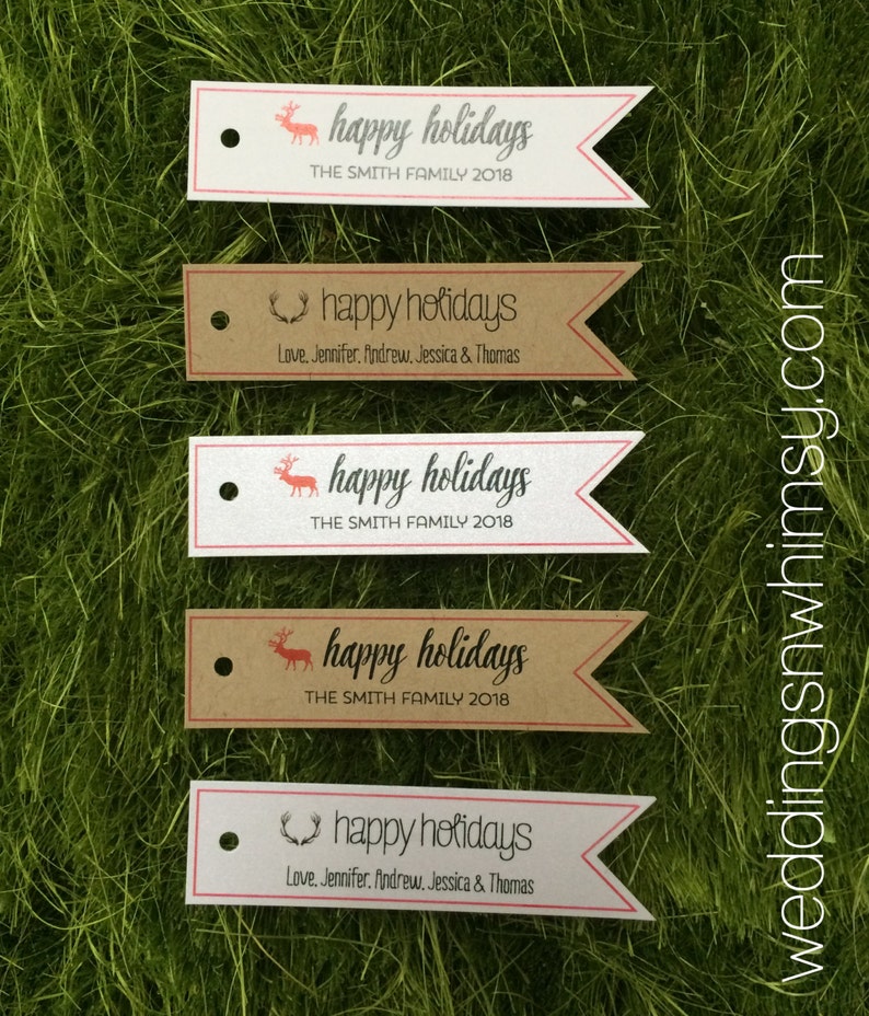 Happy Holidays Tags - 30 Small Pennant Custom Holiday Gift Tags ...