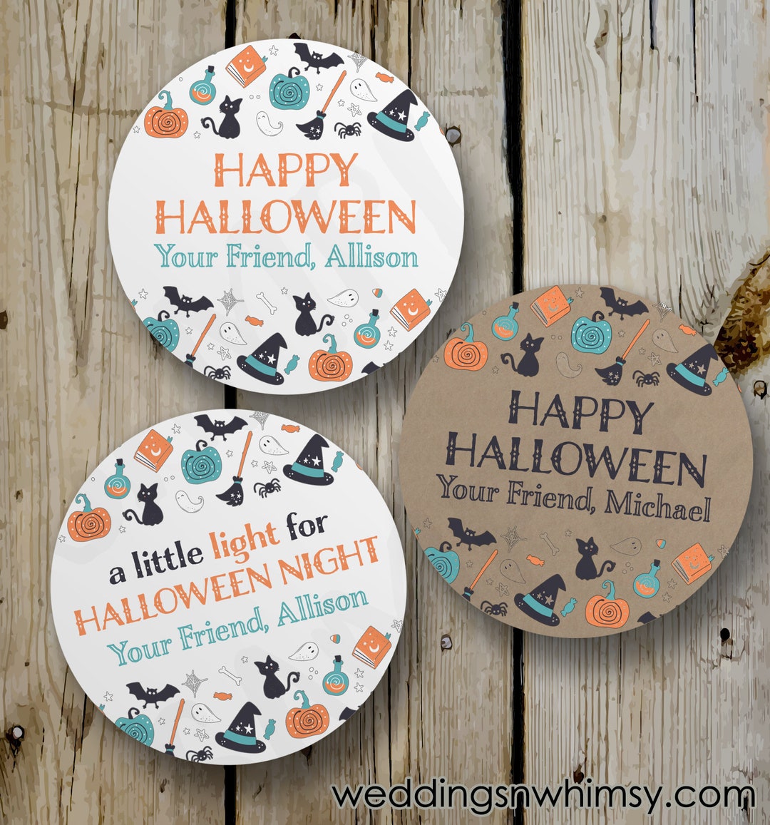 Custom Kids Halloween Stickers, Happy Halloween Round Treat Bag ...
