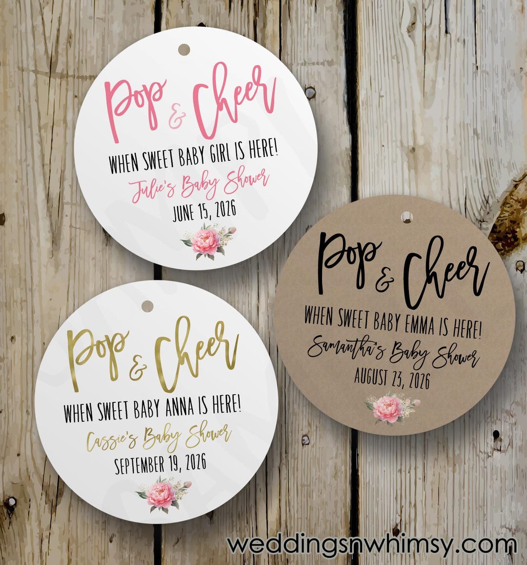 Pop and Cheer When Sweet Baby Girl is Here Tags, Printed Custom Round ...