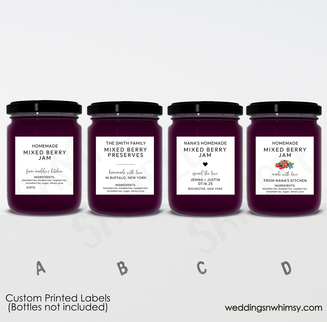 Custom Mixed Berry Jam Labels, Modern Printed Mixed Berry Preserves ...