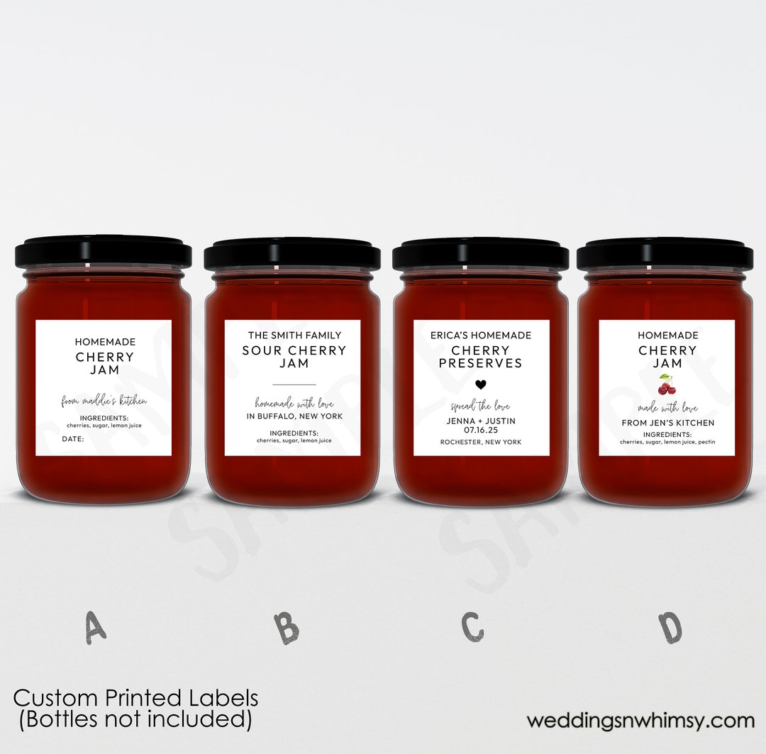 Custom Cherry Jam Labels, Modern Printed Cherry Preserves Stickers ...