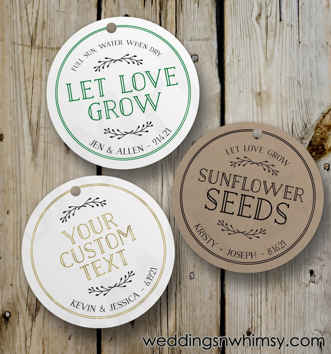 Custom Let Love Grow Favor Tags, Printed Seed Favor Tags, Vintage Round ...