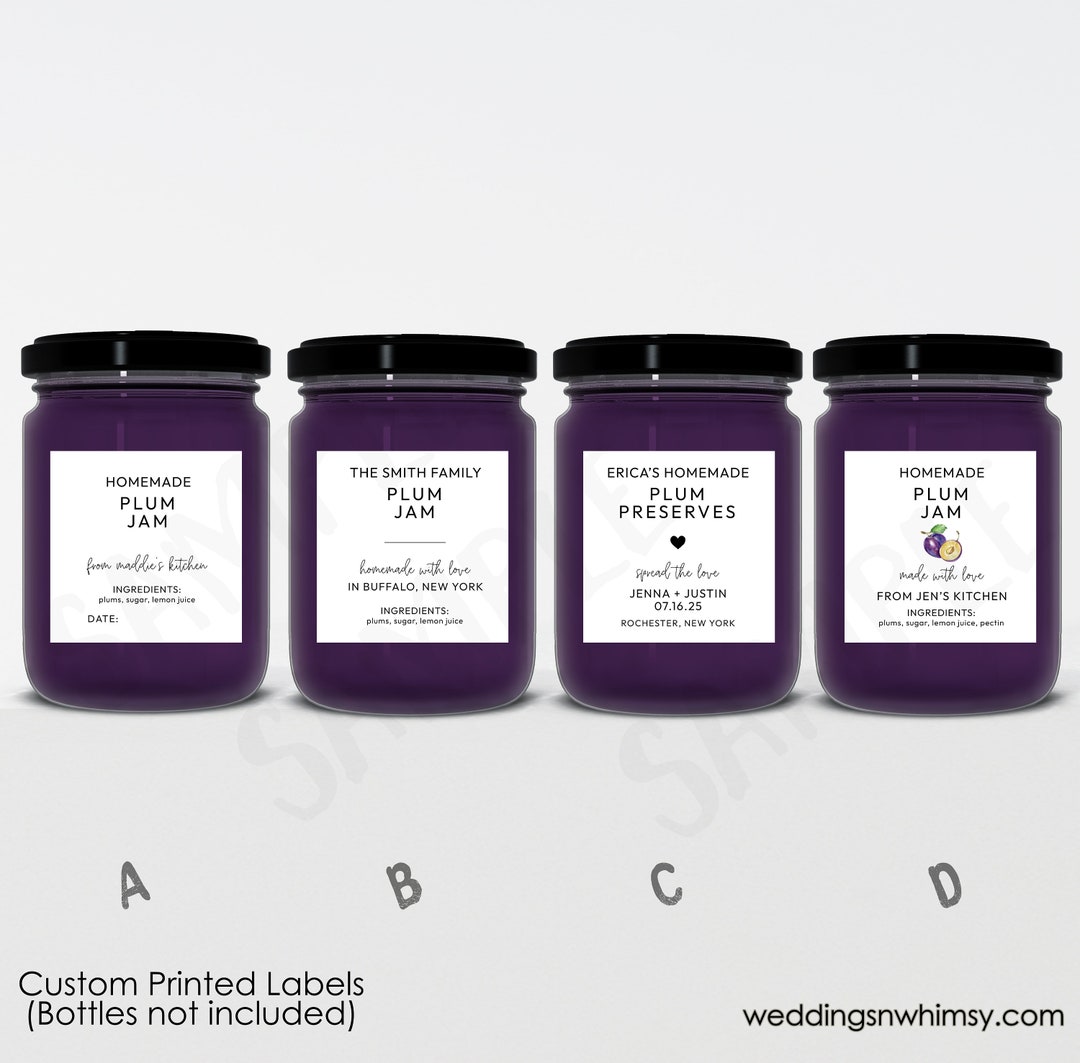 Custom Plum Jam Labels, Modern Printed Plum Preserves Stickers ...