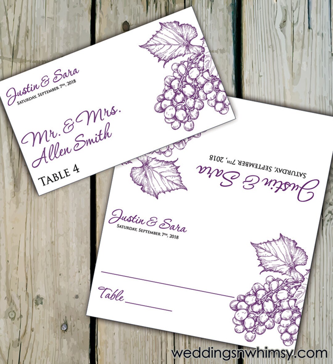 30 Custom Winery Grapes Place Cards / Vineyard Escort Cards ...
