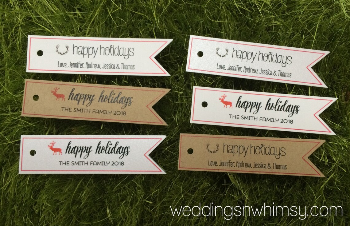 Happy Holidays Tags - 30 Small Pennant Custom Holiday Gift Tags ...