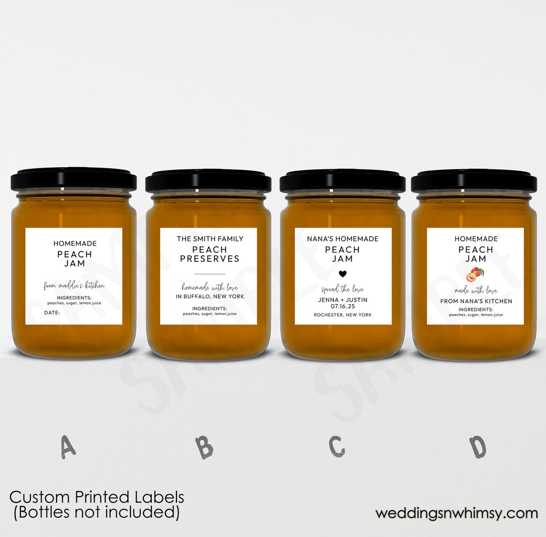Custom Peach Jam Labels, Modern Printed Peach Preserves Stickers ...