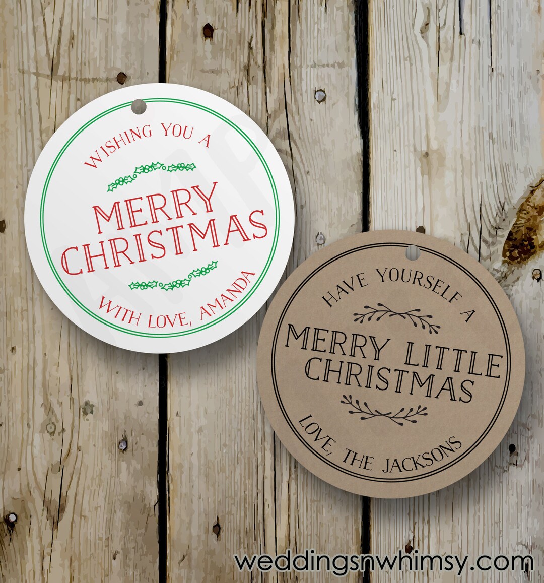 Custom Christmas Tags, Vintage Merry Christmas Round Tags, Printed Tags ...