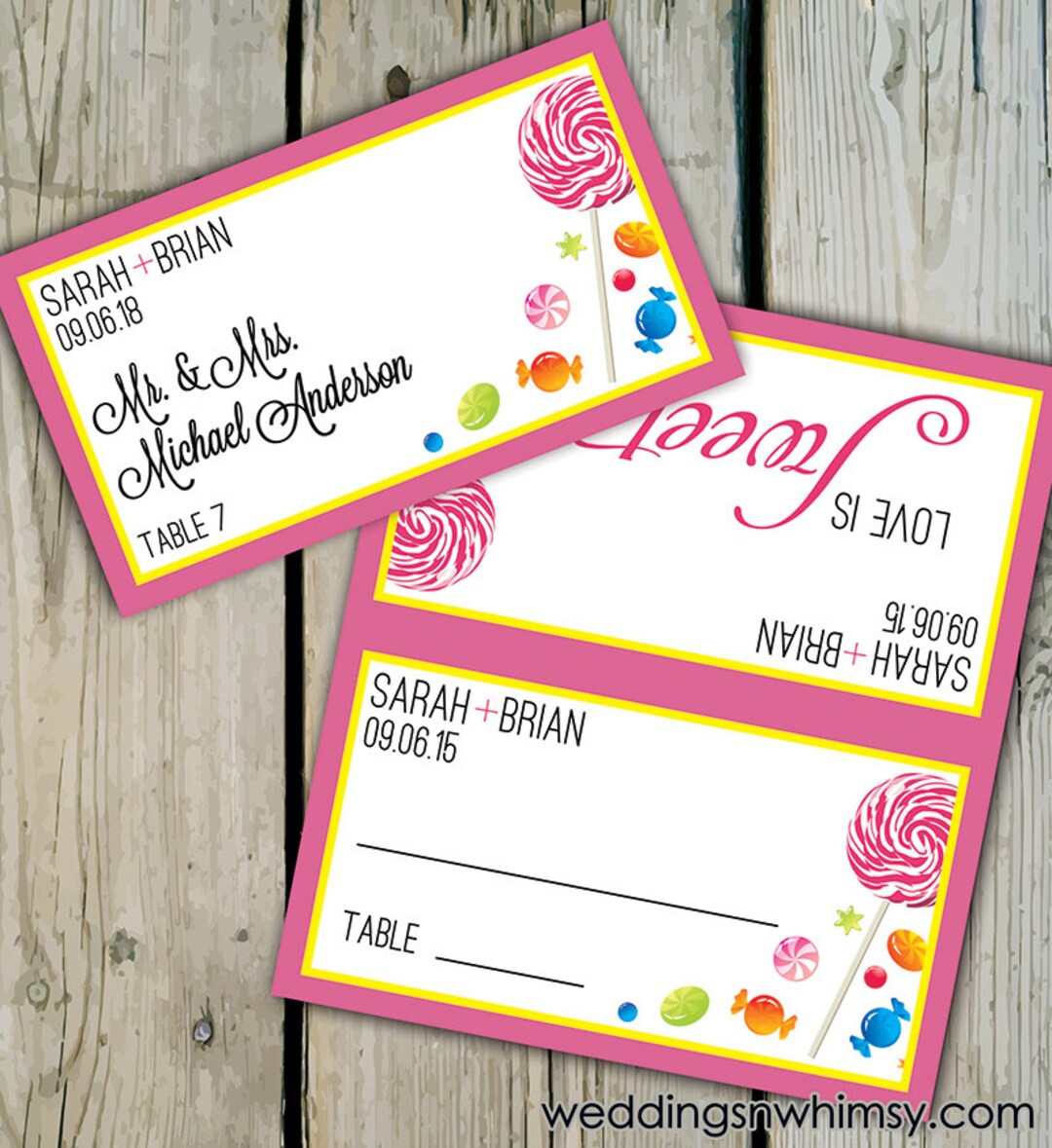 30 Custom Lollipop Sweets & Candy Escort Place Cards / Place Cards ...
