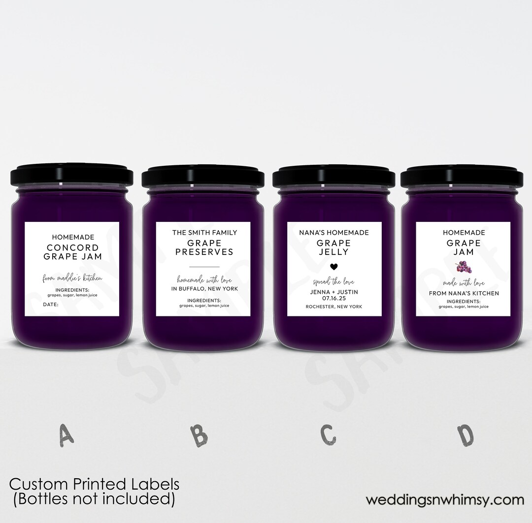 Custom Grape Jam Labels, Modern Printed Concord Grape Preserves ...