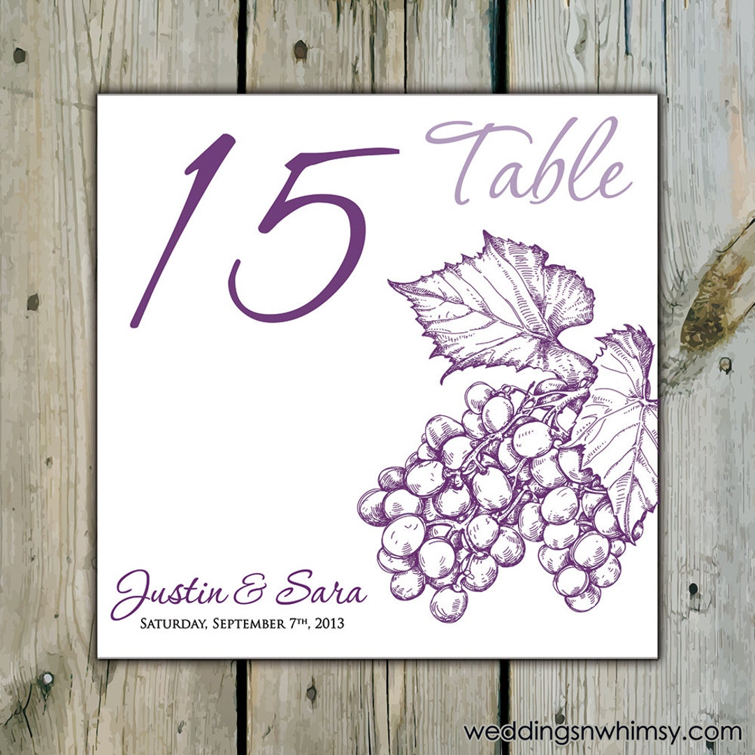 Grape Table Numbers - Custom / Personalized Winery Wedding Table ...