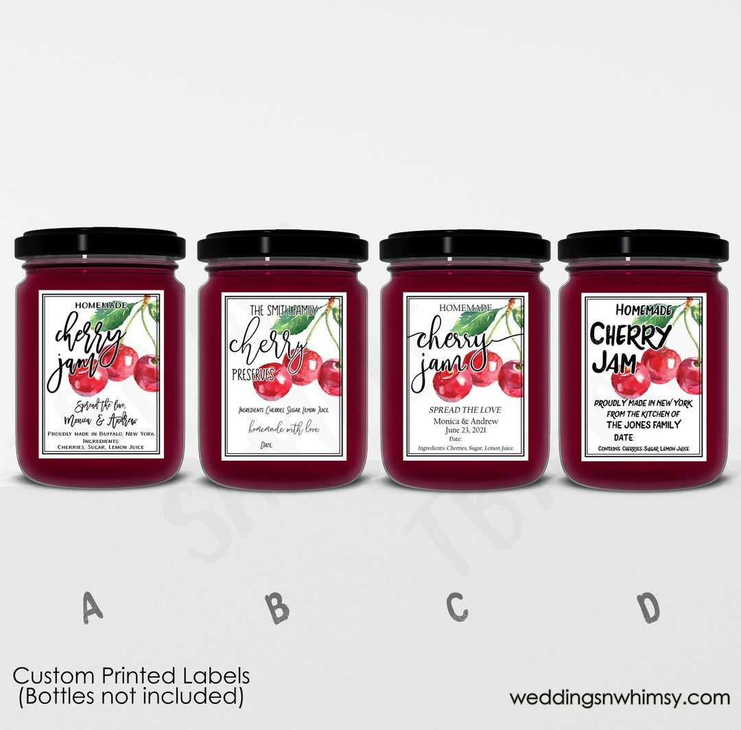 Custom Cherry Jam Labels, Printed Cherry Preserves Stickers ...