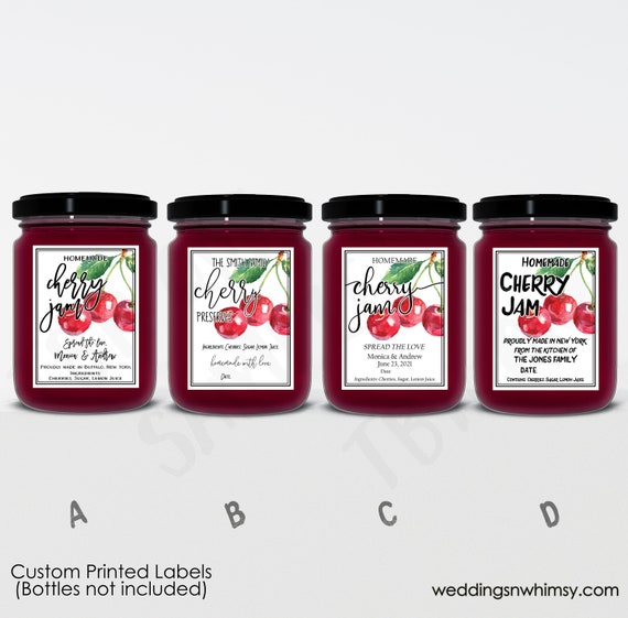 Custom Cherry Jam Labels Printed Cherry Preserves Stickers - Etsy