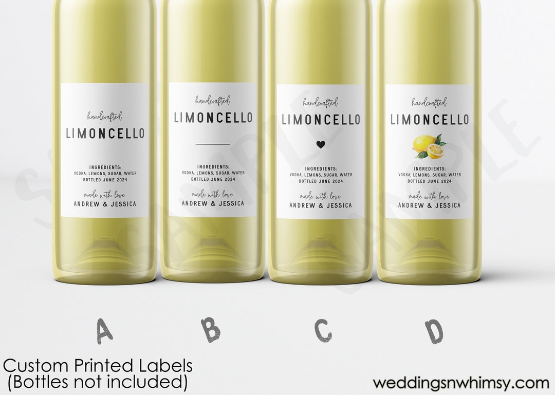 Custom Limoncello Labels, Printed Lemoncello Stickers, Personalized ...