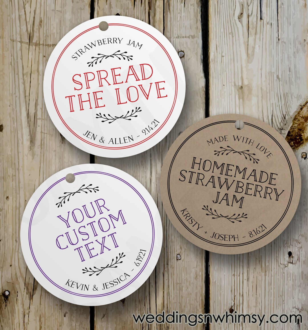 Custom Jam Favor Tags, Spread the Love Tags, Vintage Mason Jar Round ...