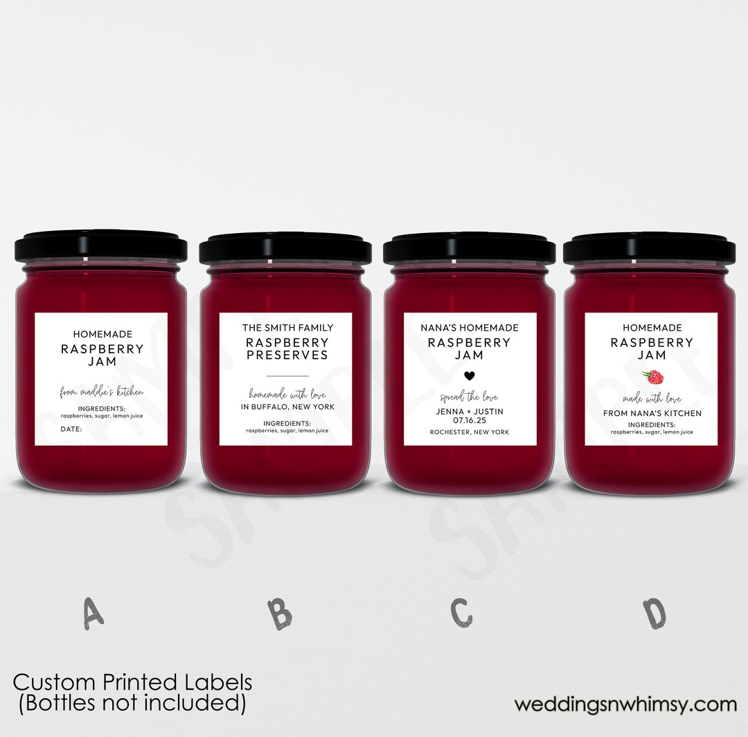 Custom Raspberry Jam Labels, Modern Printed Raspberry Preserves ...