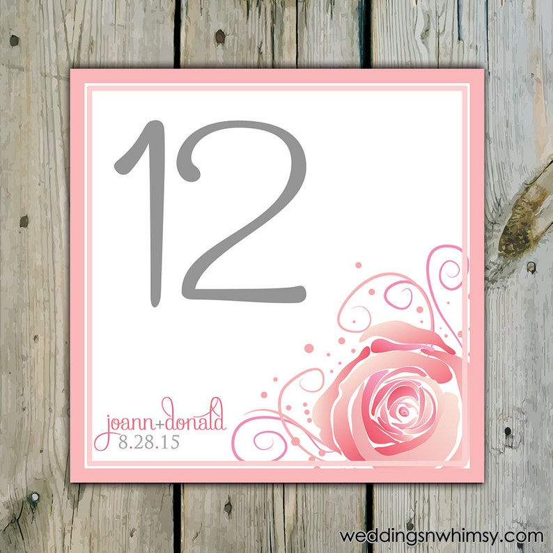 10 Custom Pink Rose Table Numbers Personalized Wedding Table | Etsy