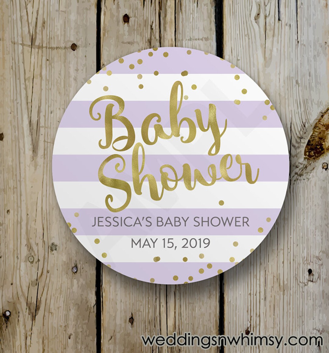 Purple Baby Shower Sticker - Custom Girl Baby Shower Label ...