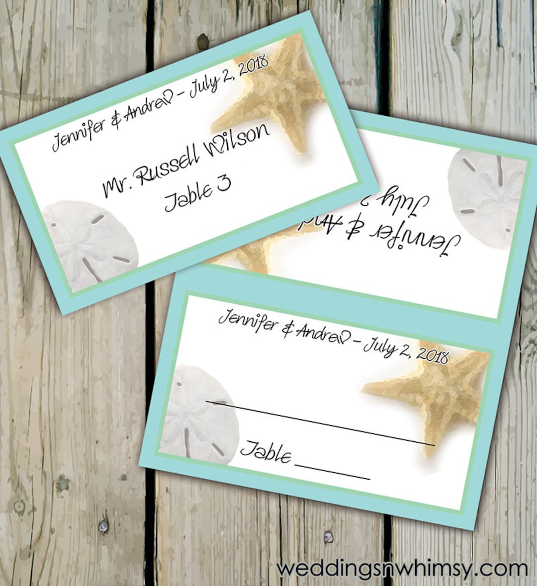 30 Custom Beach Place Cards / Beach Escort Cards - Personalized Beach ...