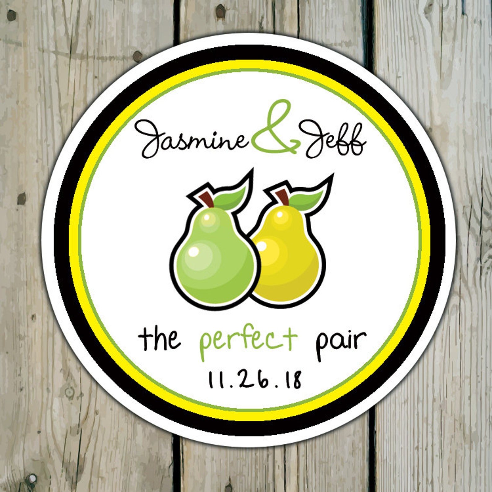 Round Custom Perfect Pair Favor Labels / Stickers - Perfect Pair Pears ...