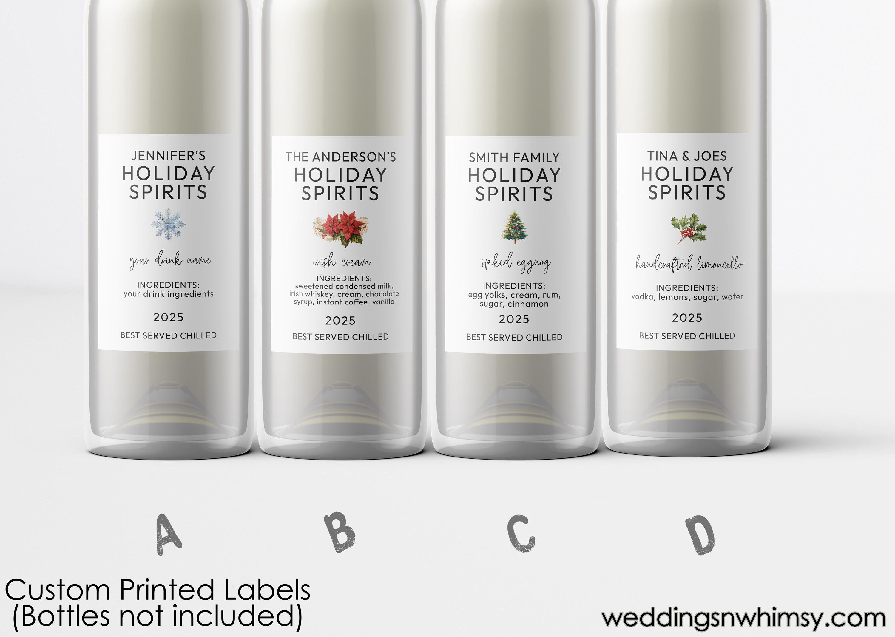 Custom Holiday Spirits Labels, Printed Modern Liqueur Stickers ...