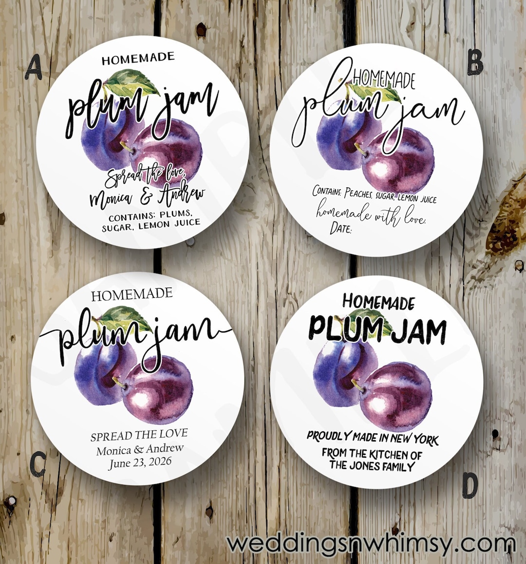 Custom Plum Jam Labels, Printed Plum Jam Stickers, Personalized ...