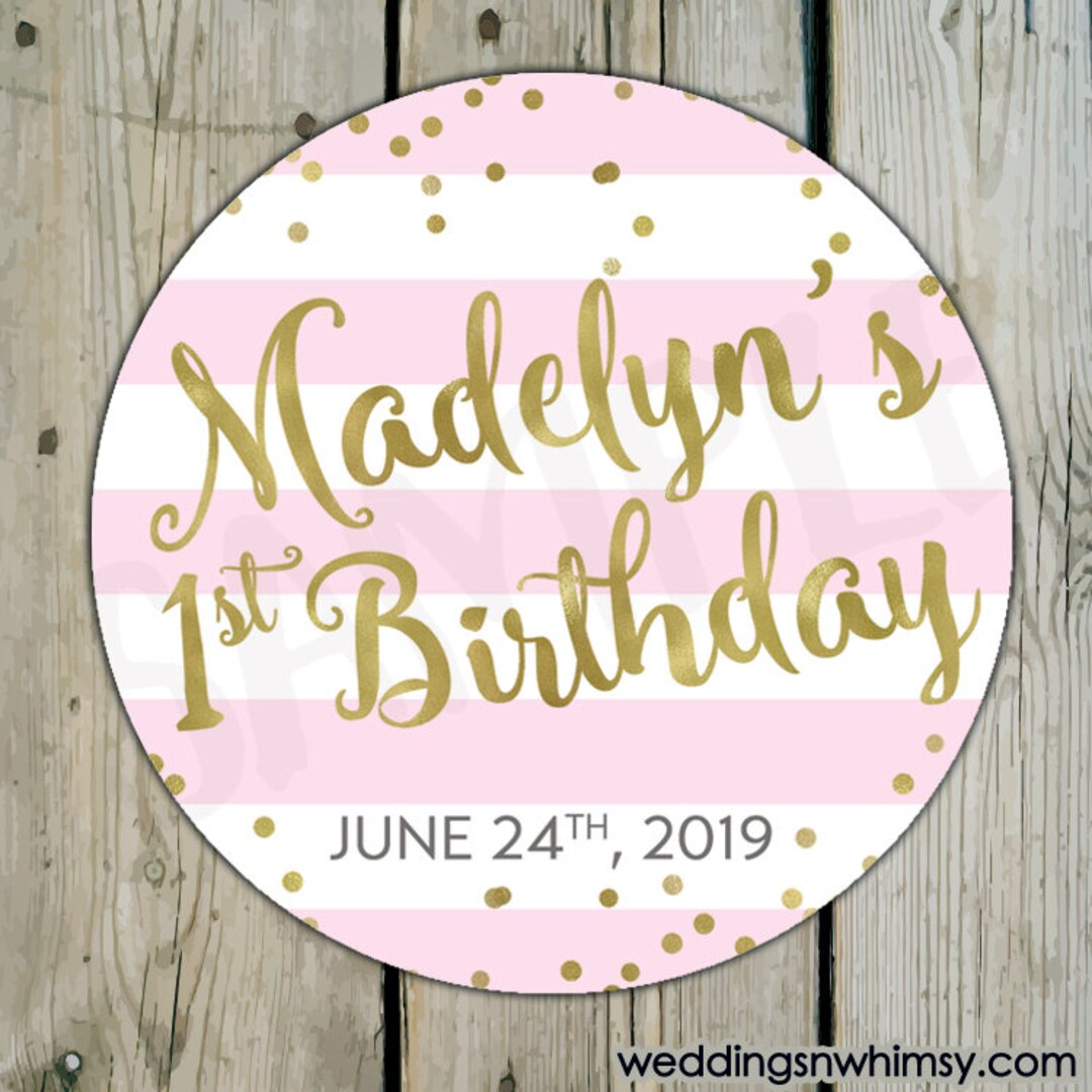 First Birthday Favor Stickers, Custom 1st Birthday Sticker / Label ...