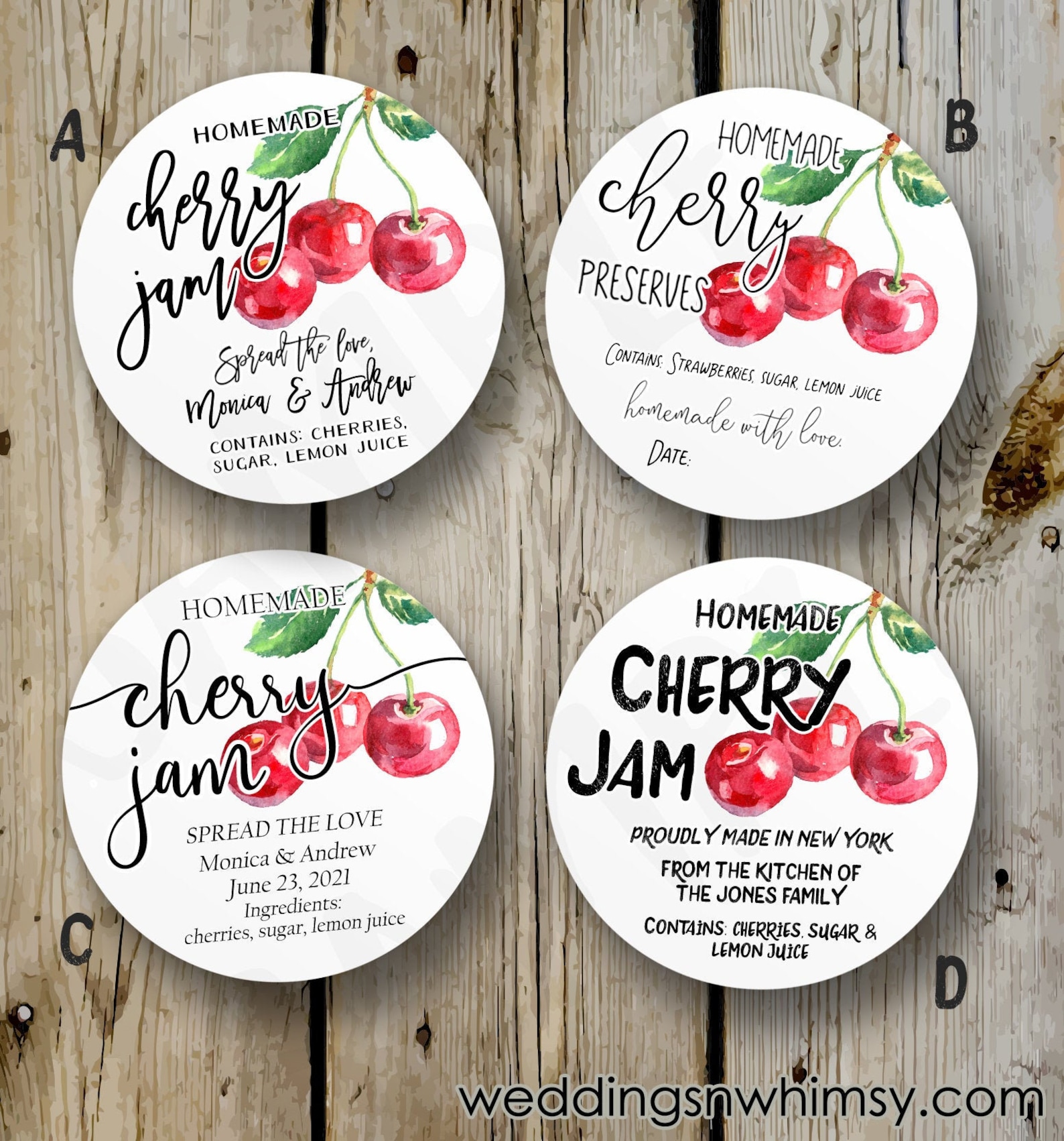 Custom Cherry Jam Labels Printed Cherry Preserves Stickers - Etsy