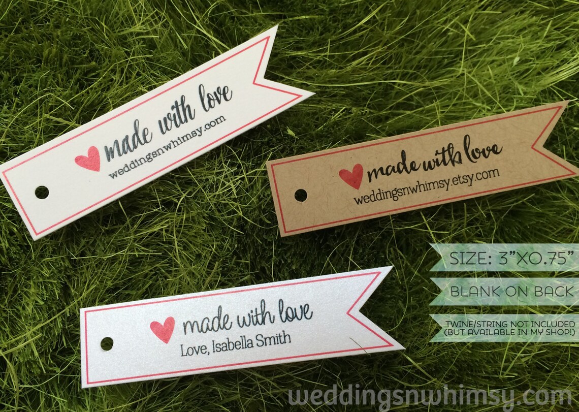 Made With Love Tags 30 Pennant Custom Gift Tags / Favor Tags - Etsy