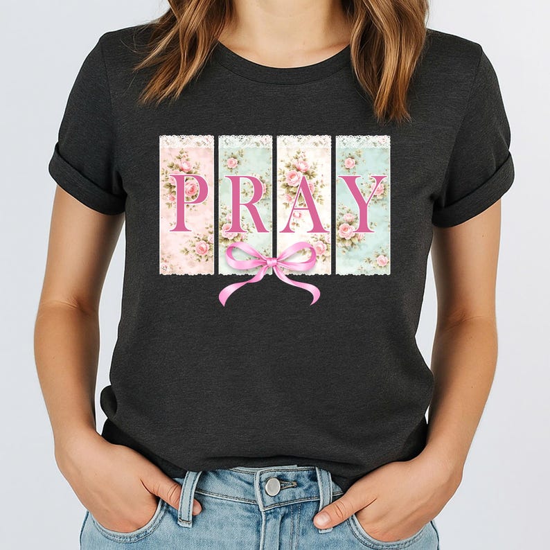 PRAY Floral PNG Vintage Roses-christian Faith Wall Art-shabby Chic Pink ...