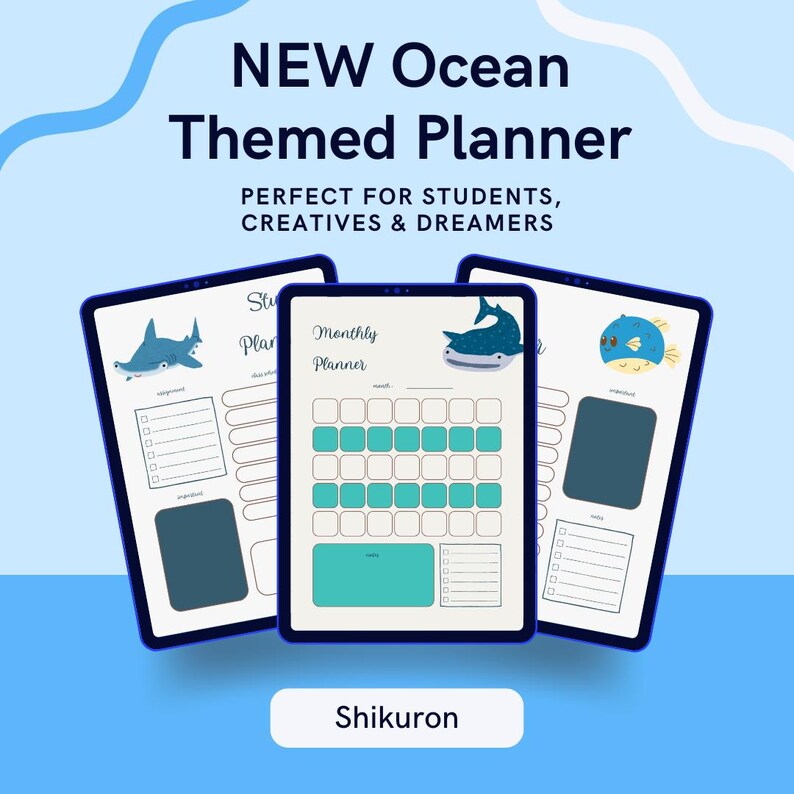 Ocean Theme Digital Planner PDF – Shark Aesthetic Daily Planner – Cute ...