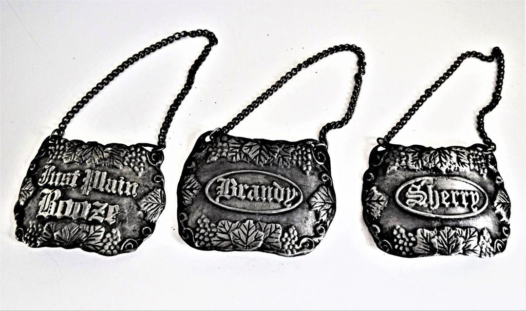 Bacchus Pewter Decanter Tags, Brandy, Sherry, Just Plain Booze Tags ...